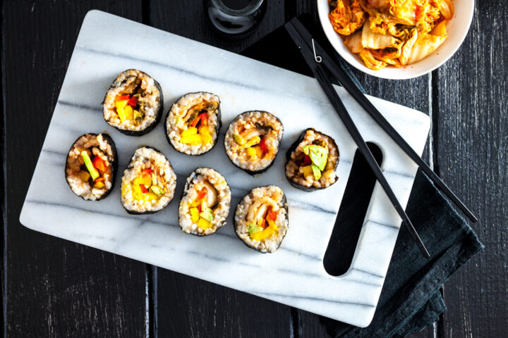 Avocado, Mango & Kimchi Sushi Rolls